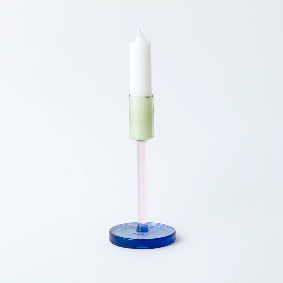 Duo Tone Glass Candlestick Holder | Block Design