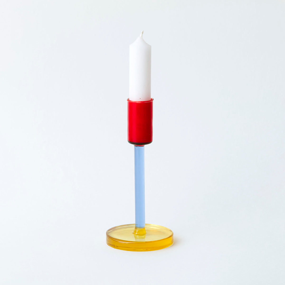 Duo Tone Glass Candlestick Holder | Block Design